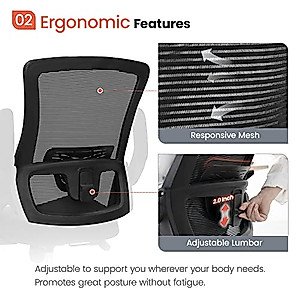 neo chair High Back Mesh Chair Adjustable Height and Ergonomic Design Home Office Computer Desk Chair Executive Lumbar Support Padded Flip-up Armrest Swivel Chair (Black)