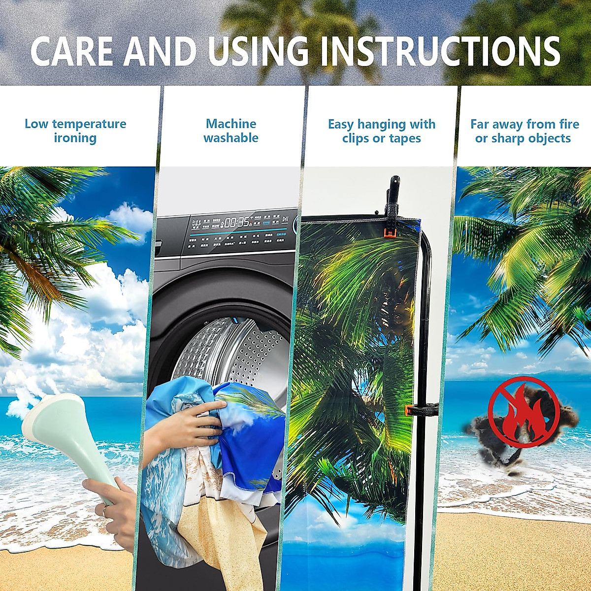 Humkat Hawaiian Beach Ocean Backdrop, 7X5FT Cloth Fabric Summer Tropical Party Background for Indoor and Outdoor Decoration, Palm Tree Sea Backdrop Banner for Photoshoot, Reusable and Washable