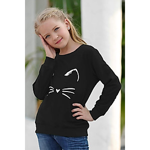 GORLYA Girl's Pullover Tops Cute Cartoon Graphic Print Sweatshirt Clothes for 4-14 Years Kids (GOR1059, 7-8Y, Black)