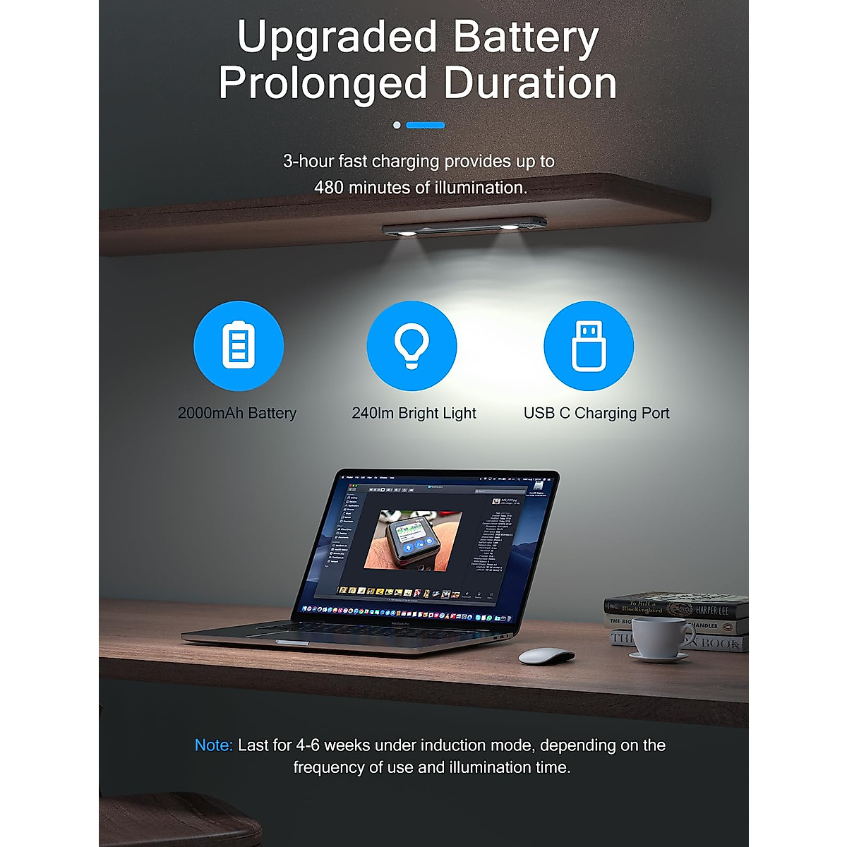 YIGER Under Cabinet Lights, Wireless Motion Sensor Light Indoor,10in LED White Lighting Rechargeable Battery Operated,4 Modes Night Light, Stick-On Magnetic Closet Lights for Kitchen, Hallway(2 Pack)