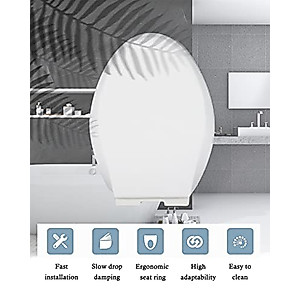 Toilet Seat Elongated, Toilet Cover, Quiet and Soft Close, Easy to Install and Remove, Ergonomic Design,Polypropylene(Plastic), White, for Elongated Oval Toilets (Long Hinge Frame)
