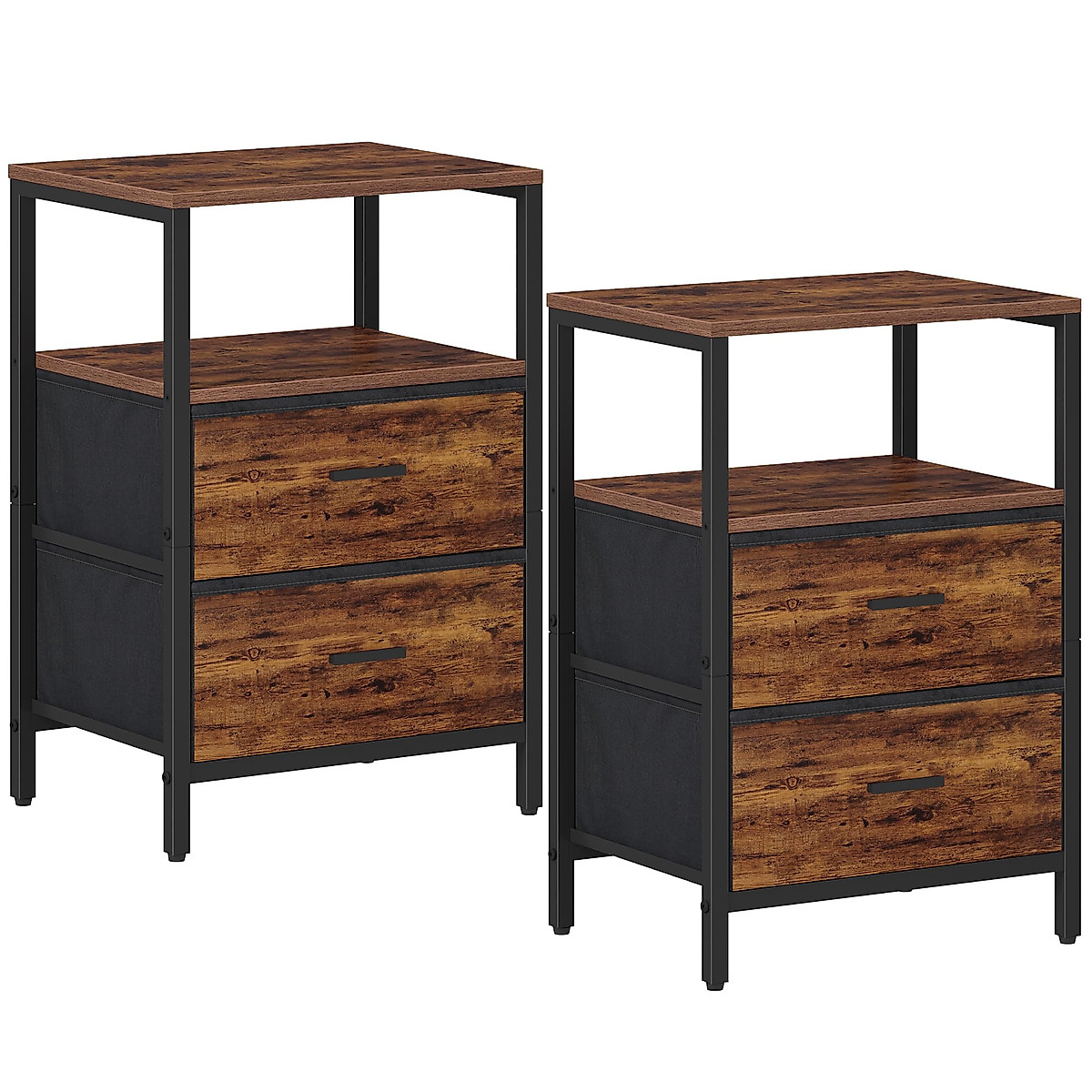 Hzuaneri End Table, Nightstands with 2 Fabric Storage Drawers and Shelves, Side Table, Bedside Tables with Open Storage Shelf for Bedroom, Office, Rustic Brown NS30701B