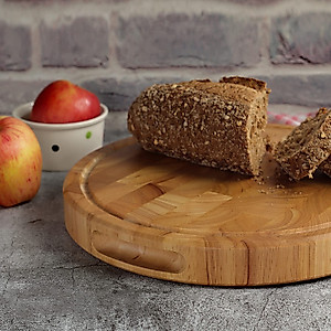 Wood Cutting Board (13in Round - 1.5in Thick) End Grain Cutting Board, Solid Wooden Butcher Block, Chopping Board For Kitchen with Juice Groove & Inner Handles One Size