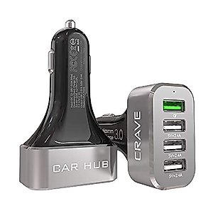 Crave CarHub 54W 4 Port USB Car Charger, Qualcomm Quick Charge 3.0 - Black