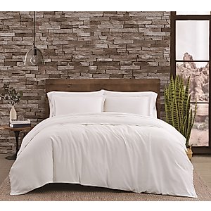 FRYE – 3 Piece King Duvet and Sham Set – Quick Drying, Breathable Cotton Linen Blend – White