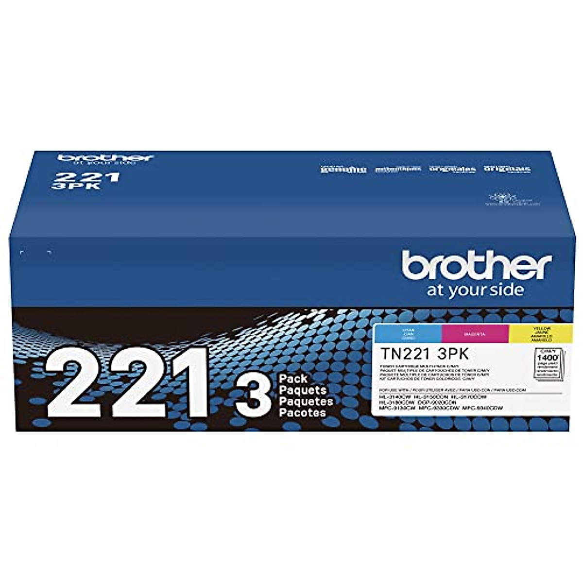 Brother Genuine Standard-Yield Toner Cartridge Three Pack TN221 3PK -Includes one Cartridge Each of Cyan, Magenta & Yellow Toner, Standard Yield (TN2213PK), Cyan, Magenta, Yellow