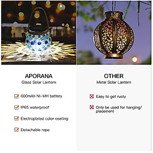 Aporana Solar Light Outdoor Waterproof, Solar Hanging Lanterns Garden, Glass Outdoor Solar Street Light, Solar Light Hanging Lanterns Outdoor Peacock Pattern or Table for Patio Courtyard (2 Pack)