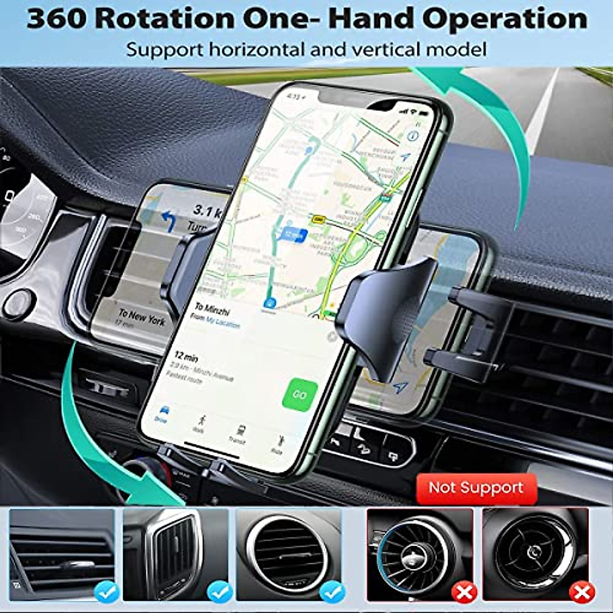 Car Cell Phone Holder Mount, Car Vent Phone Mount [Upgrade Doesn't Slip & Drop] Air Vent Phone Holder for Car Hands Free Easy Clamp Cradle in Vehicle Fit for Smartphone-Phone Holder for Car Dashboard