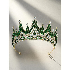 SWEETV Tiaras and Crowns for Women, Wedding Tiara for Bride, Rhinestone Queen Crown, Crystal Costume Hair Accessories for Birthday Prom Quinceanera Celebration,Green