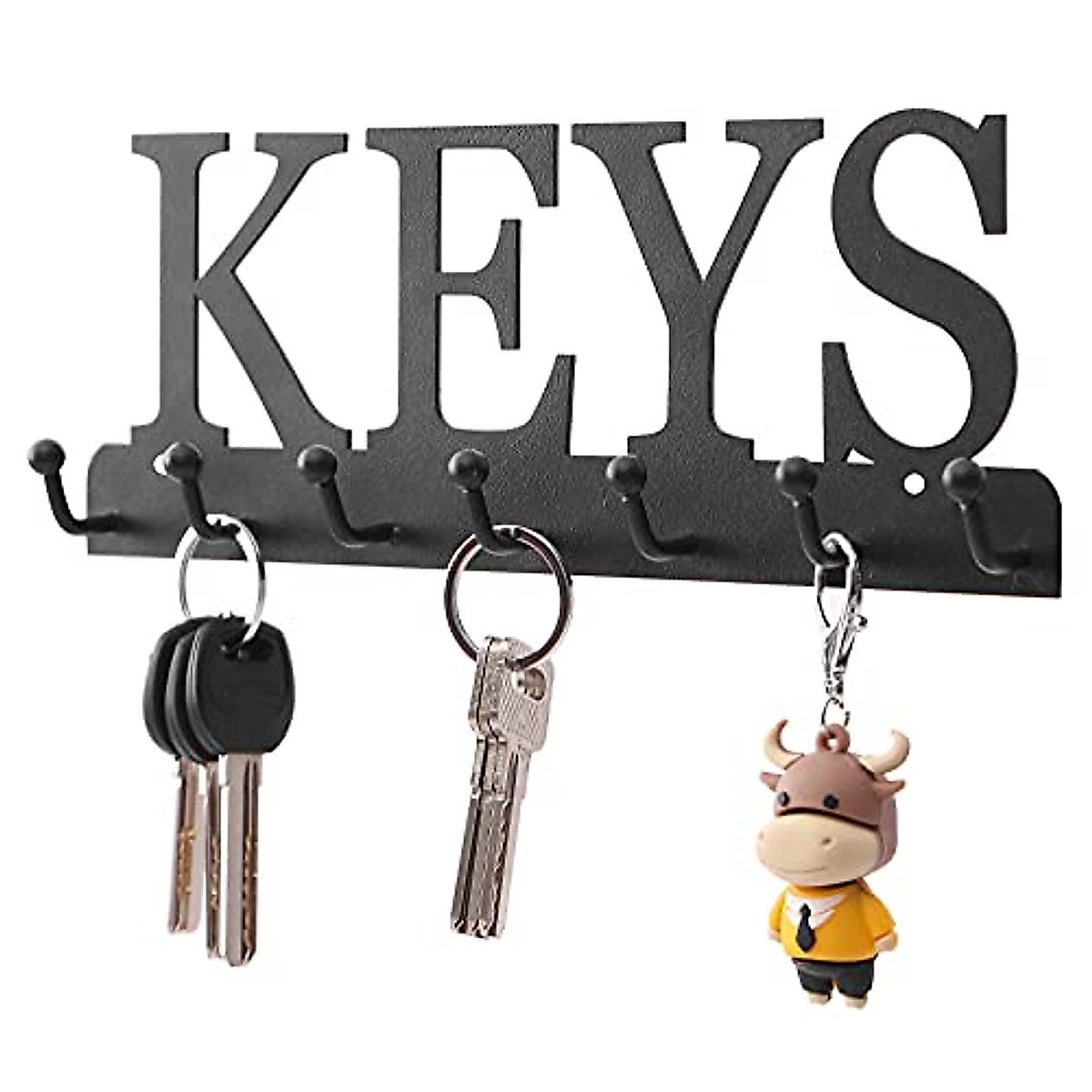 Key Holder Wall Mounted Key Hooks for Wall Decorative with 7 Hooks Black Metal Key Organizer Rack Hanger for Entryway, Front Door, Hallway, Office 10X3.7 inches