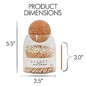 Decorative White Safety Wooden Match Holder | Cute Glass Bottle Jar for Lighting Candles | Premium Long 3” Bulk Long Matchsticks | 135 Matches in Cloche with Striker | Home Decor Family Room