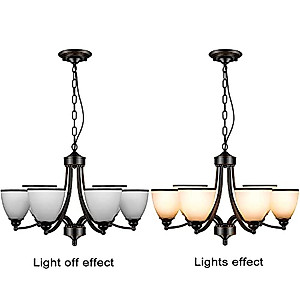 Laihezz 6-Light Large Chandelier，26" Contemporary Alabaster Glass Shades Oil Rubbed Bronze Lamps Ceiling Hanging Adjustable Light Fixtures Rustic for Dining Room Bedroom Living Room