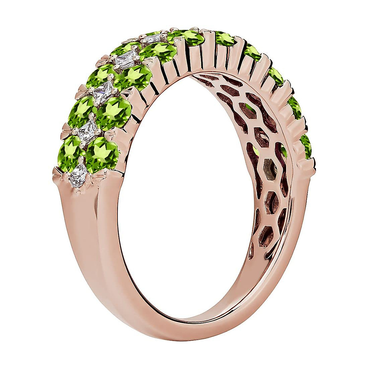 Jewelrygift 14K Rose Gold Plated Half Eternity Band Ring Natural Peridot Gtone Daily Wear, Office Wear, Party Wear Wedding Jewelry Beautiful Gift for Women and Ring : 8.5