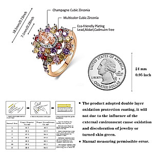 JIANGYUE Multicolor AAA Grade Rainbow Ring Rose Gold Plated Cubic Zirconia Multi-Stone Ring for Women Fashion Jewelry Size 10