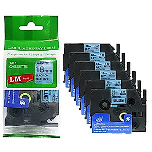 6/Pack LM Tapes - LMe541 Premium 3/4" Black Print on Blue Label Compatible with Brother TZe541 P-Touch Tape Includes Tape Color/Size Guide. Replaces TZ-541 18mm 0.7 Laminated
