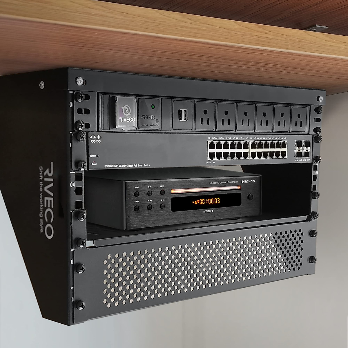 RIVECO 5U Wall Mount Vertical Rack Network Bracket Firm Constructed Easy Assembly Narrow Space Mounting Racks for AV & Stereo Equipment Black