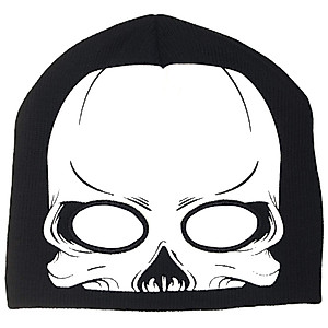 Polar Wear Skeleton Knit Beanie with Eye Holes & Glove Set for Halloween Costume (Black-White)