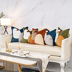 Yangest Blue Decorative Velvet Throw Pillow Cover with Cloth Texture Patchwork Cushion Case Modern 18x18 Inch Pillowcase for Sofa Couch Bedroom Living Room Home Decor