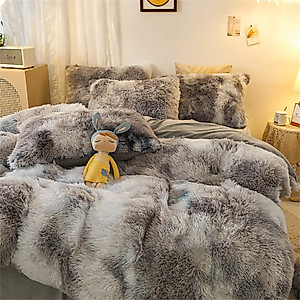 chovy Faux Fur Tie-Dyed Black White Gray Colorful Comforter Cover Duvet Cover Queen - 3PC Bed Set Ultra Soft Plush Flannel Velvet Fluffy Fuzzy Bedding（Duvet Cover x 1 Pillowcases x 2）