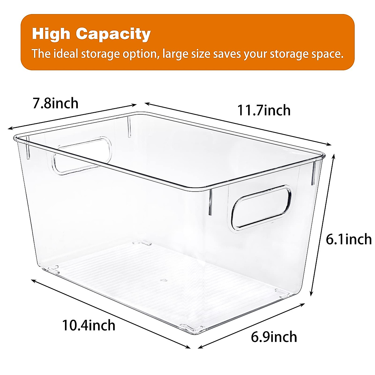 Moretoes 4 Pack Clear Plastic Storage Bins, Kitchen Organization Cabinet Fridge Organizer, Pantry Organization and Storage Bins