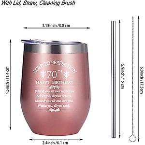 COFOZA Inspiration 1953 70th Birthday Gifts for Woman Man Mom Dad Grandmom Aunt Uncle 12 Ounce Double Wall Insulted Rose Gold Stainless Steel Wine Tumbler 70 Years Birthday Present
