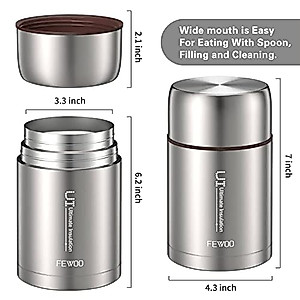 Food Jar - 27oz Vacuum Insulated Stainless Steel Lunch Thermos, Leak Proof Soup Containers with bag for Hot or Cold Food (Grey)