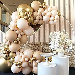 Nude Blush Balloon Garland Double Stuffed Beige Ivory Gold Boho Neutral Balloons Arch Kit for Baby Shower Gender Reveal Birthday Baptism Wedding Party Decoration