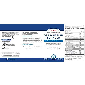 GNC Preventive Nutrition Brain Health Formula, 60 Caplets, Supports Memory Function and Enhances Circulation