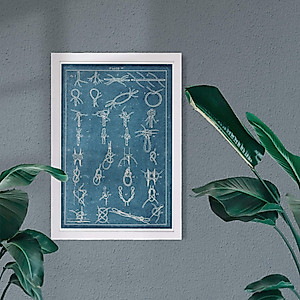 Wynwood Studio Coastal Framed Wall Art Prints 'Nautical Knots' Home Décor, 13" x 19", Blue, White