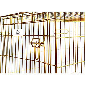 HOMEY PET Gold Dog Crate 36 Inch, Portable Folding Metal Wire Dog Kennel Pet Dog Cage with Removable Floor Grid, Pull Out Leak-Proof Pan, Double Doors, Handle for Medium Dogs, Indoor Outdoor Travel