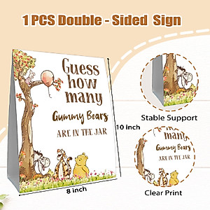 Winnie Baby Shower Games Card for Boys Girls, Includes 1 Guess How Many Gummy Bears Sign and 30 Guessing Cards, Winnie Game Cards Set, Baby Shower Birthday Party Decorations
