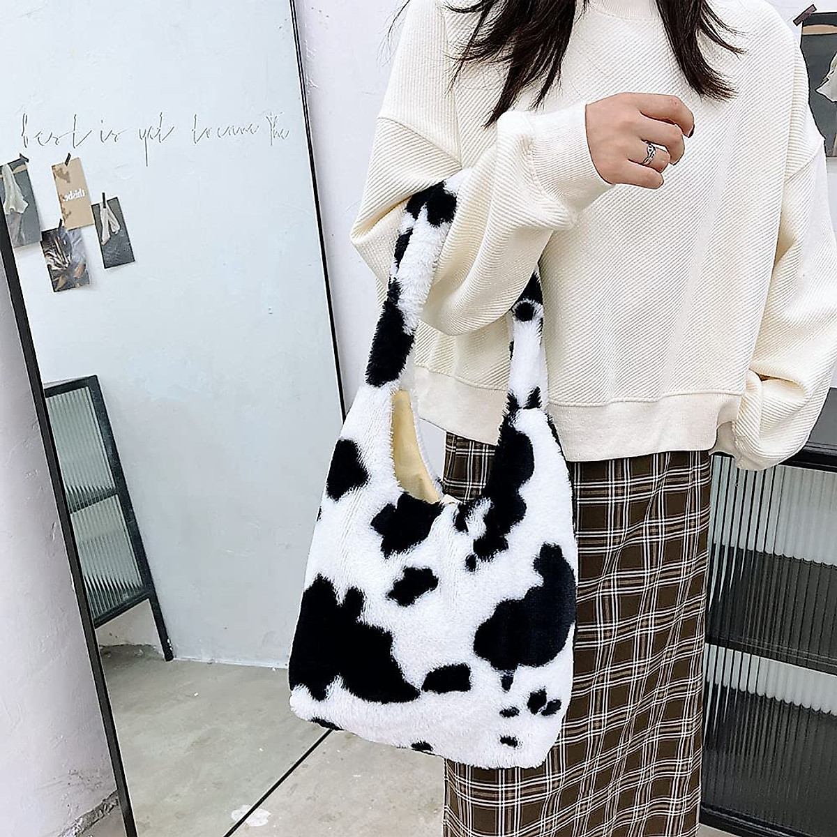 Aktudy Lar ity P Shoulr Bag, Cow Pattern Hobo Bag, Women Girl nter P Tote s