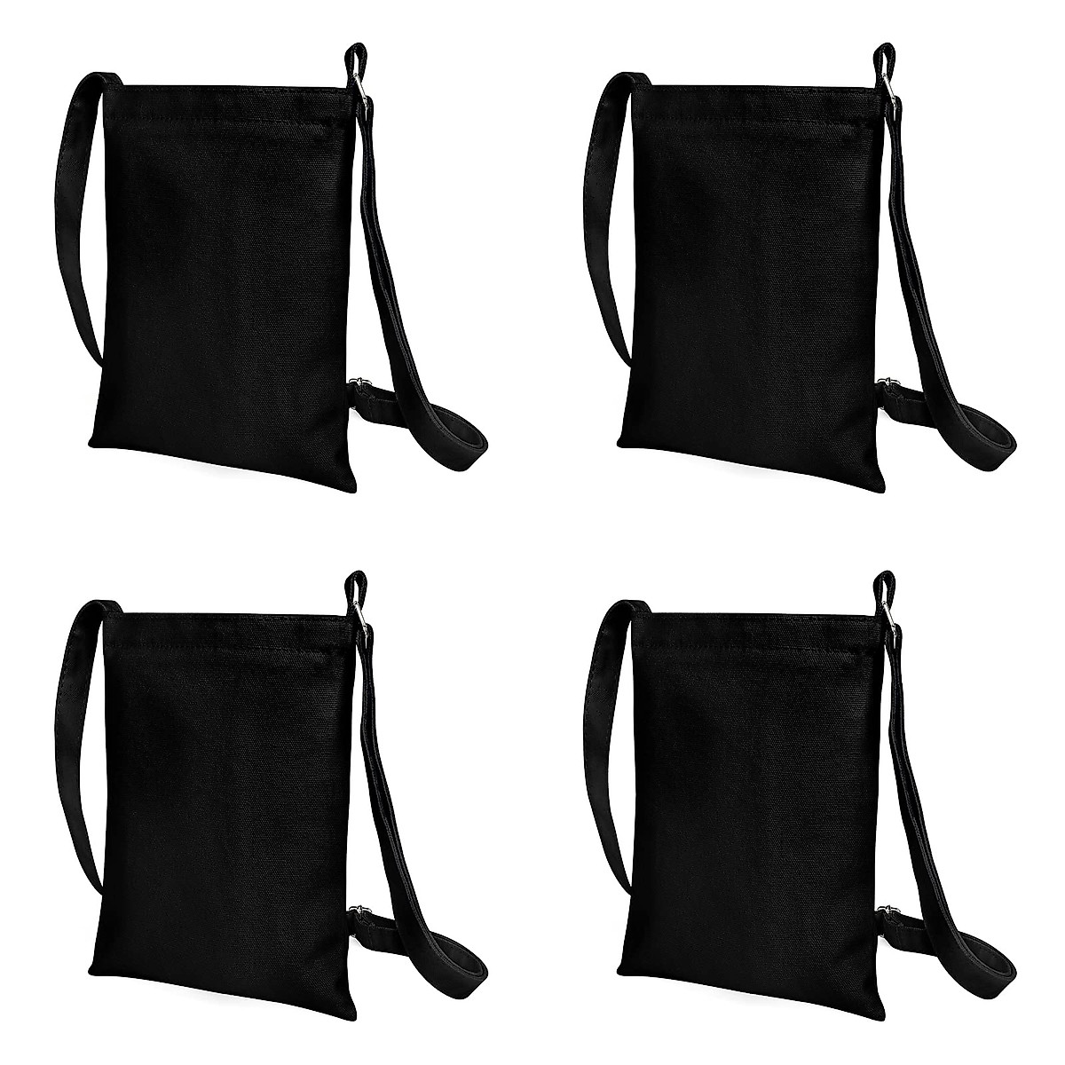 Muka 4 Pack Small Crossbody Canvas Zipper Bag, 7 x 9 Inch Black Bag for DIY Craft