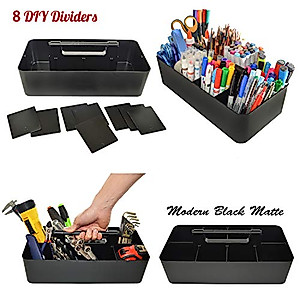 Enjoy Organizer - 8 Compartments DIY Dividers,Large Portable Caddy, Multi Purpose,Stackable, Modern Solution for School, office, Desktop Endless use of your Choice -MADE IN USA (Black)
