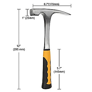35 Oz Rock Pick Hammer All Steel Mason Brick Hammer 12 Inch Masonry Hammer, Geologist Hammer With Shock Reduction Grip For Mining, Geological Prospecting