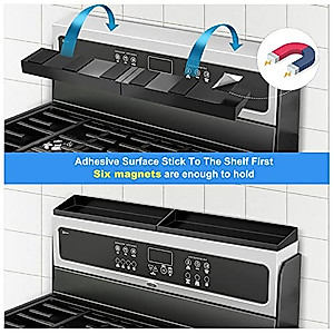 KACIOPOO 30" Magnetic Shelf for Kitchen Stove, Metal Stove Top Shelf Over the Stove, Magnetic Spice Rack Organizer Over Stove Kitchen Organizer(2 Pack 15", Black)