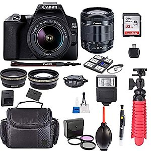 Canon EOS 250D / Rebel SL3 Kit with EF-S 18-55mm f/3.5-5.6 III Lens + Accessory Bundle + Model Electronics Cloth (Renewed)