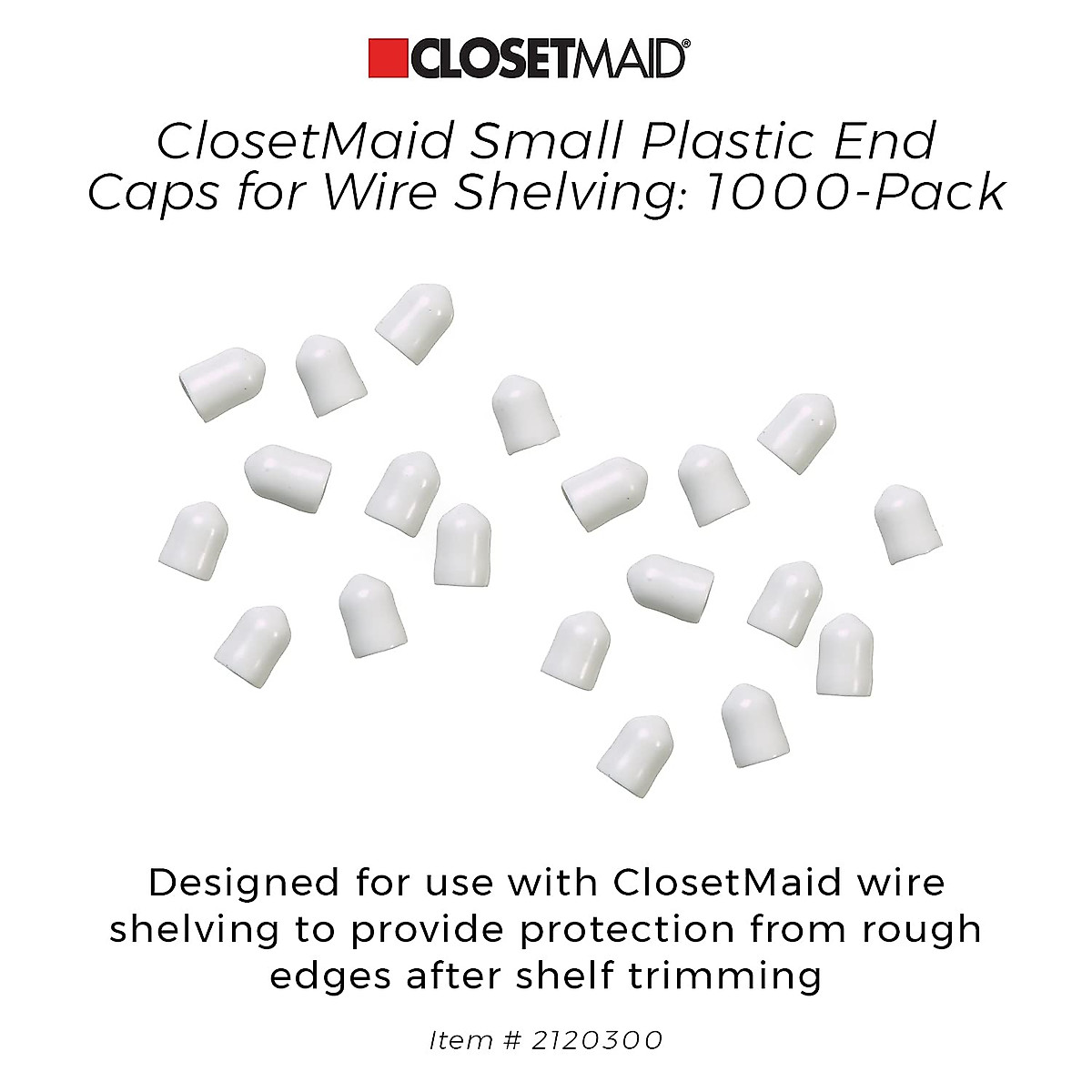 ClosetMaid 21203 Small Plastic End Caps for Wire Shelving, 1000-Pack, White, 1000 Count