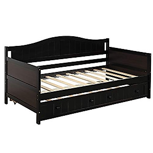 Merax Classic Wood Daybed with Trundle Twin to King Day Bed Frame No Box Spring Needed
