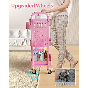 ALVOROG 3-Tier Rolling Utility Cart Movable Storage Organizer Shelves with Wheels and Hanging Cups Multifunctional Service Cart for Kitchen, Office, Coffee Bar-Black