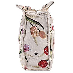 Wood Handles Knitting Bag Travel Yarn Organizer Crochet Bag for Knitting Needles Sewing Tools 16.5x11.8x4.3in(Red Flower)