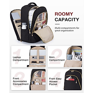 BAGSMART Travel Laptop Backpack Women 17.3 Inch Computer Backpack with USB Charging Port College Bookbag Work Business, Quilted Black