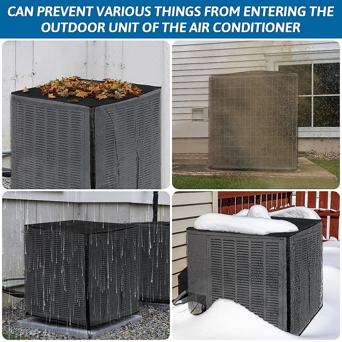 Air Conditioner Cover, 36" x 36" x 39" Mesh Breathable AC Unit Cover with Detachable Waterproof Top, All Season Protection, Air Conditioner Defender Cover for Outside Cottonwood, Leaves