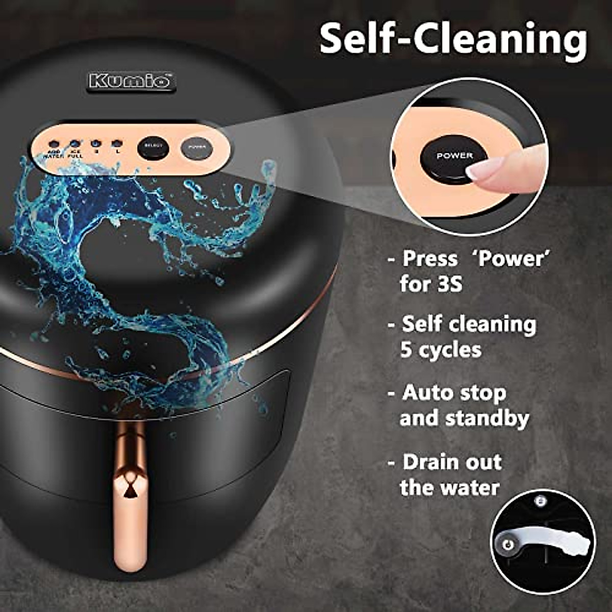 KUMIO Ice Maker Countertop, Retro Design Bullet Clear Ice 10pcs in 8Mins, 33Lbs/Day, 2.5Qt Water Reservoir & 2 Ice Size (S/L), Self-Cleaning Portable Ice Machine with Ice Basket and Scoops, ICM-1550
