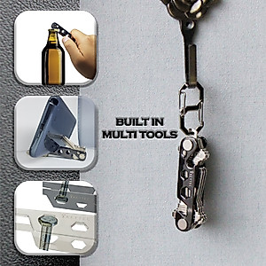 KEYTEC Compact Key Organizer (12-16 Keys) - Premium Key Holder with Built-in Tools - Bottle Opener/Phone Stand - Black Frame Plus Anti Loosening Washer - Great Gift (Black)