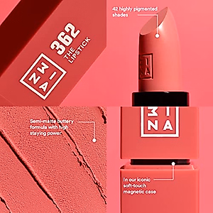 3ina Lipstick 900 - Matte Black Lipstick with Magnetic Cap, Hydrating Finish, Cruelty, Paraben Free and Vegan - Creamy Texture High Coverage - Nourishing Essential Oils, Vitamin E Shea Butter - 0.11oz