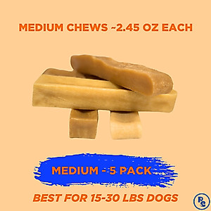 PAWW CHEW Yak Cheese Himalayan Dog Chews - All Natural Long Lasting Dog Treats, (Medium - 5 Pack) Odorless, High Protein Yak Chew, Great for Oral Health, Only 3 Ingredient Yak Bone for Power-Chewers