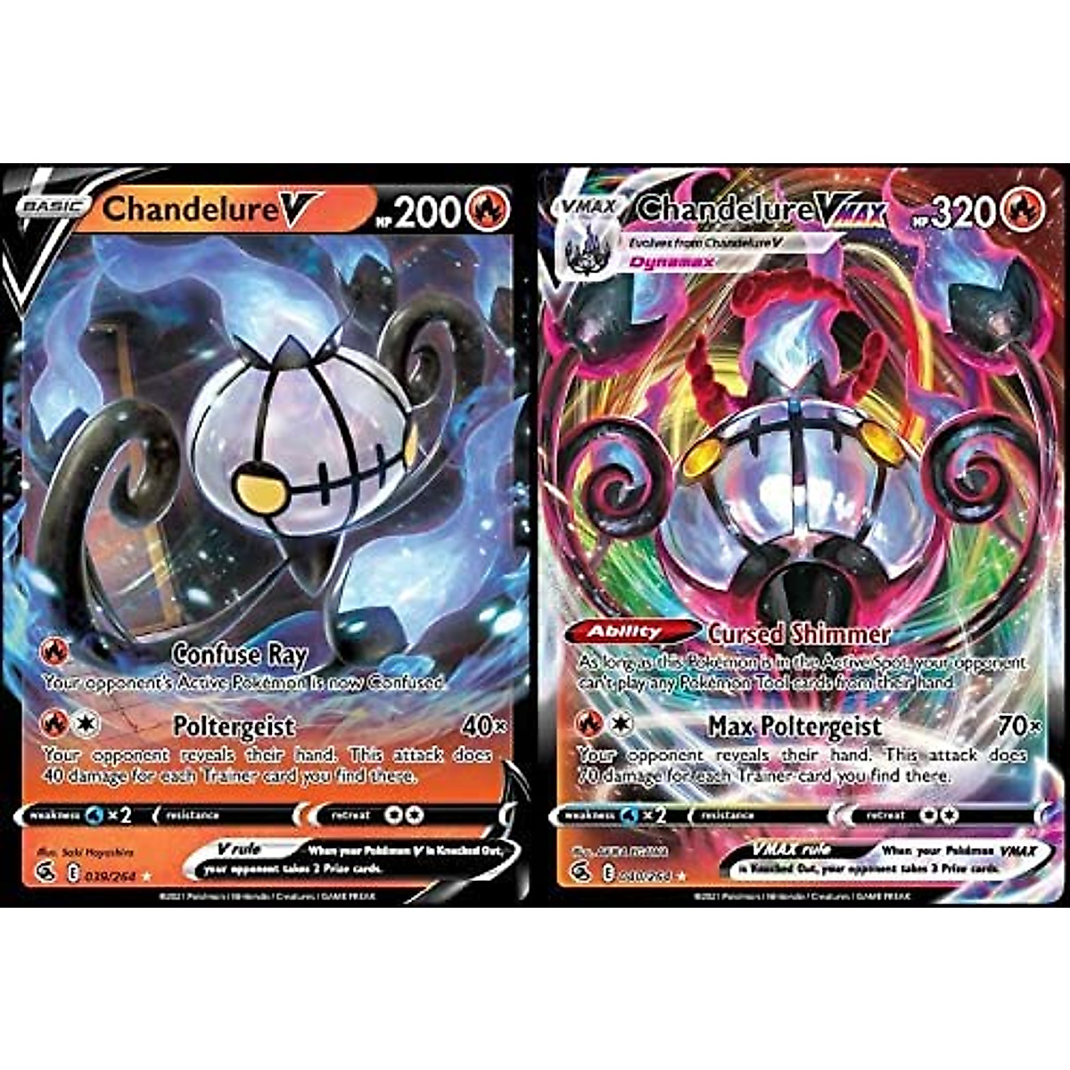 Pokemon Chandelure V & Vmax Set - Fusion Strike 039/264-040/264 Ultra Rare Card Lot