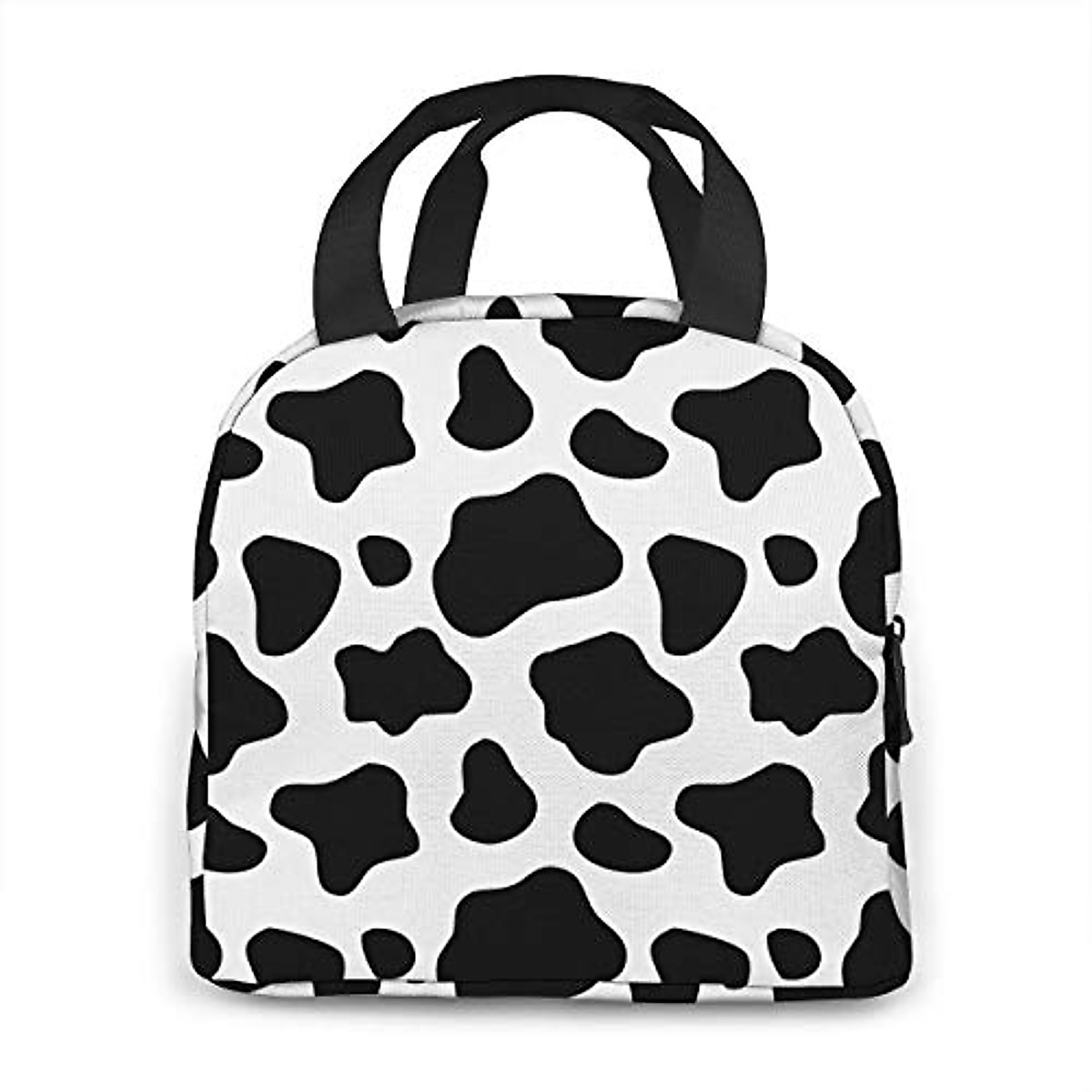 Pastel Tie Dye Portable Insulated Lunch Tote Bag Reusable Lunch Box For Men, Women And Kids (Black And White Cow)