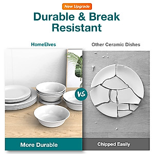 Dinnerware Set, HomeElves Square 18-PCS Kitchen Opal Dishes Set Service for 6, Lightweight Glass Plates and Bowls Set, Break and Chip Resistant, Safety for Microwave & Dishwasher